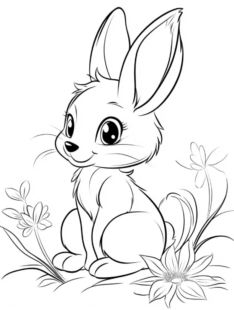 Rabbit Cute Adorable Animal Coloring Pages - Free PDF Printable