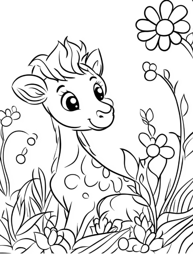 Giraffe Cute Adorable Animal Coloring Pages - Free PDF Printable